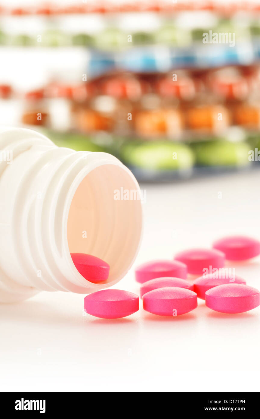 Composition with variety of drug pills and dietary supplements Stock ...