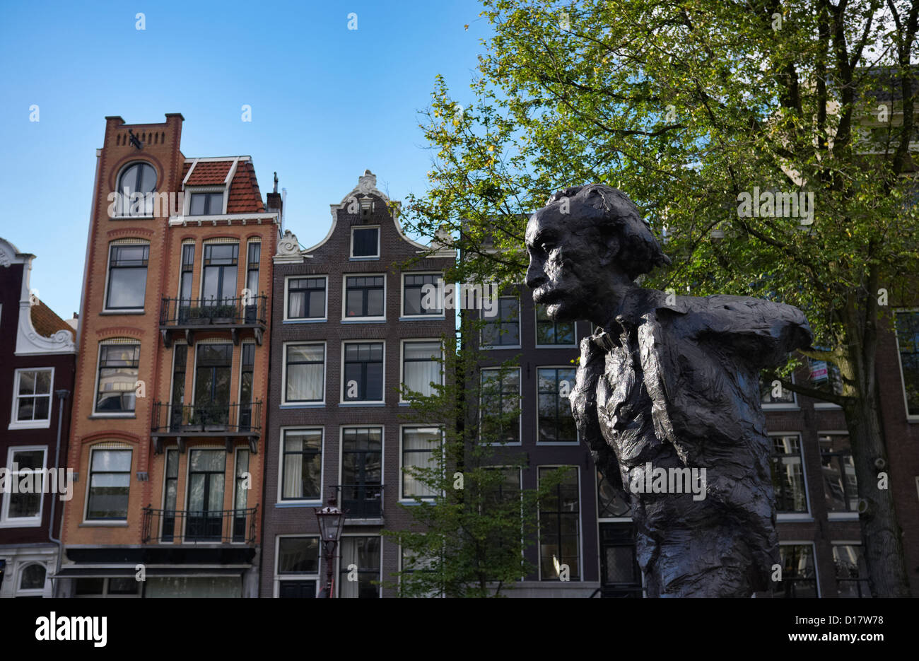 Holland, Amsterdam, the statue of Multatuli, famous dutch poet, and old ...