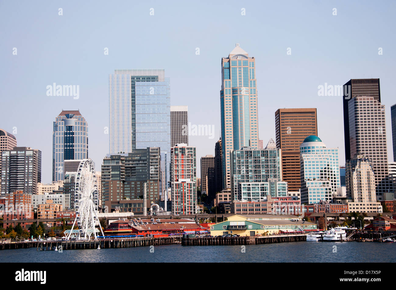 Cityscape of Seattle from the ferry to Bainbridge Island across Puget ...