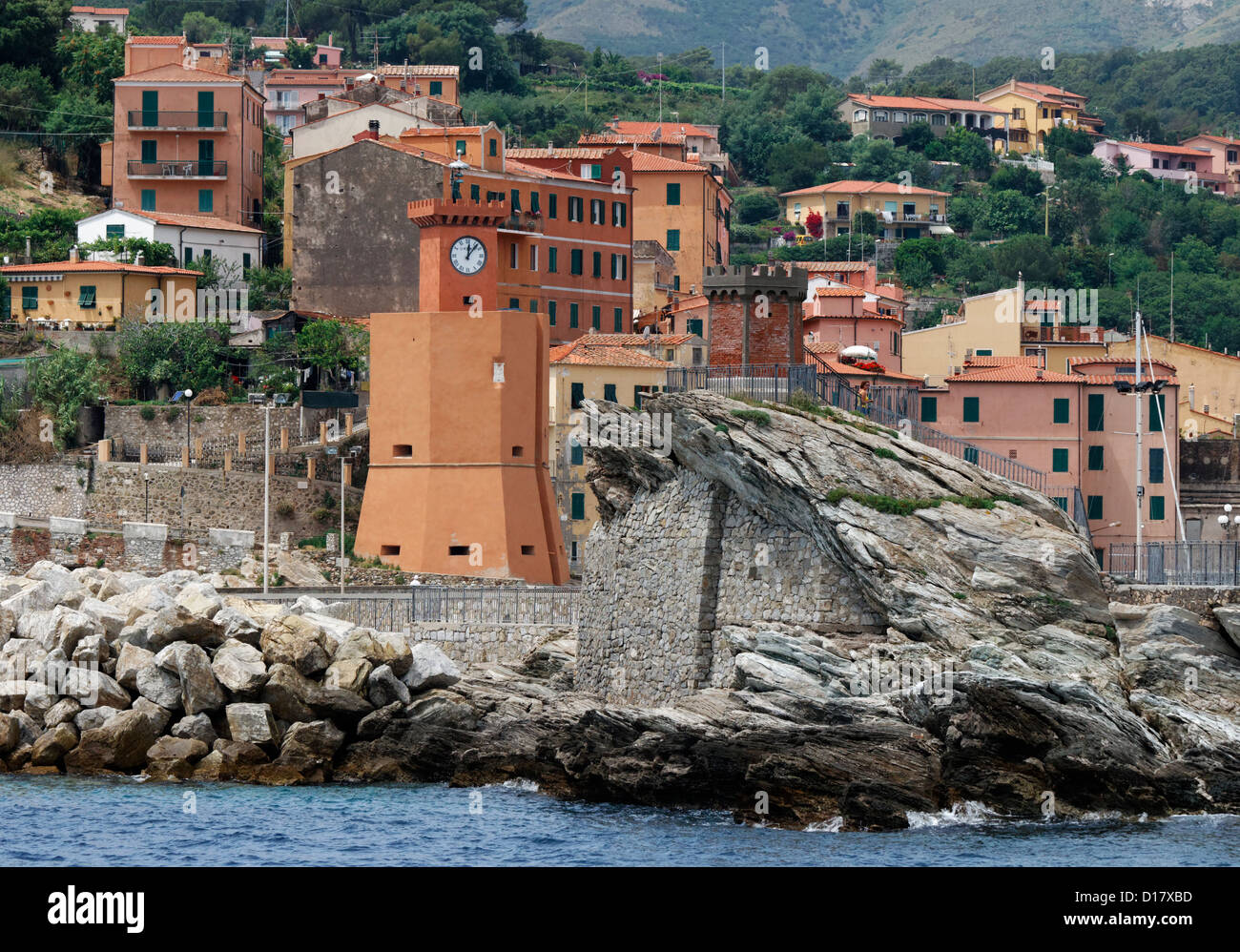Italy, Tuscany, Elba island, view of Marina di Campo and the port ...