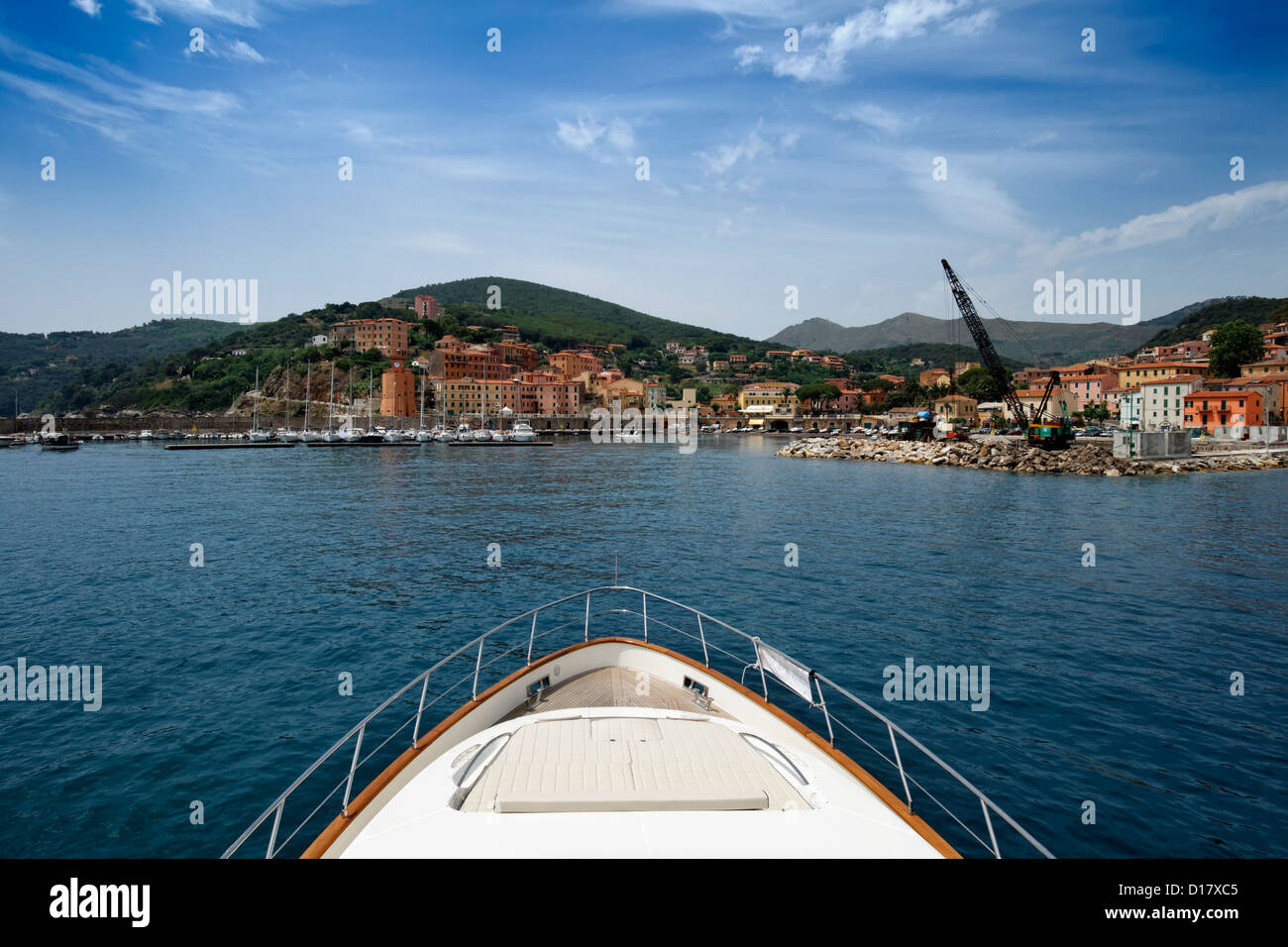 Italy, Tuscany, Elba island, view of Marina di Campo and the port ...