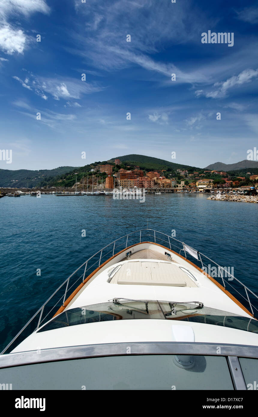 Italy, Tuscany, Elba island, view of Marina di Campo and the port ...