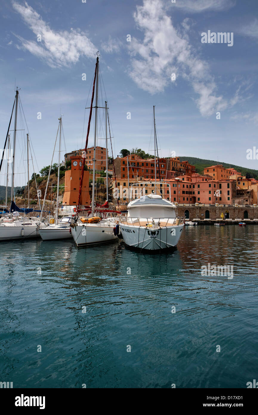 Italy, Tuscany, Elba island, view of Marina di Campo and the port ...