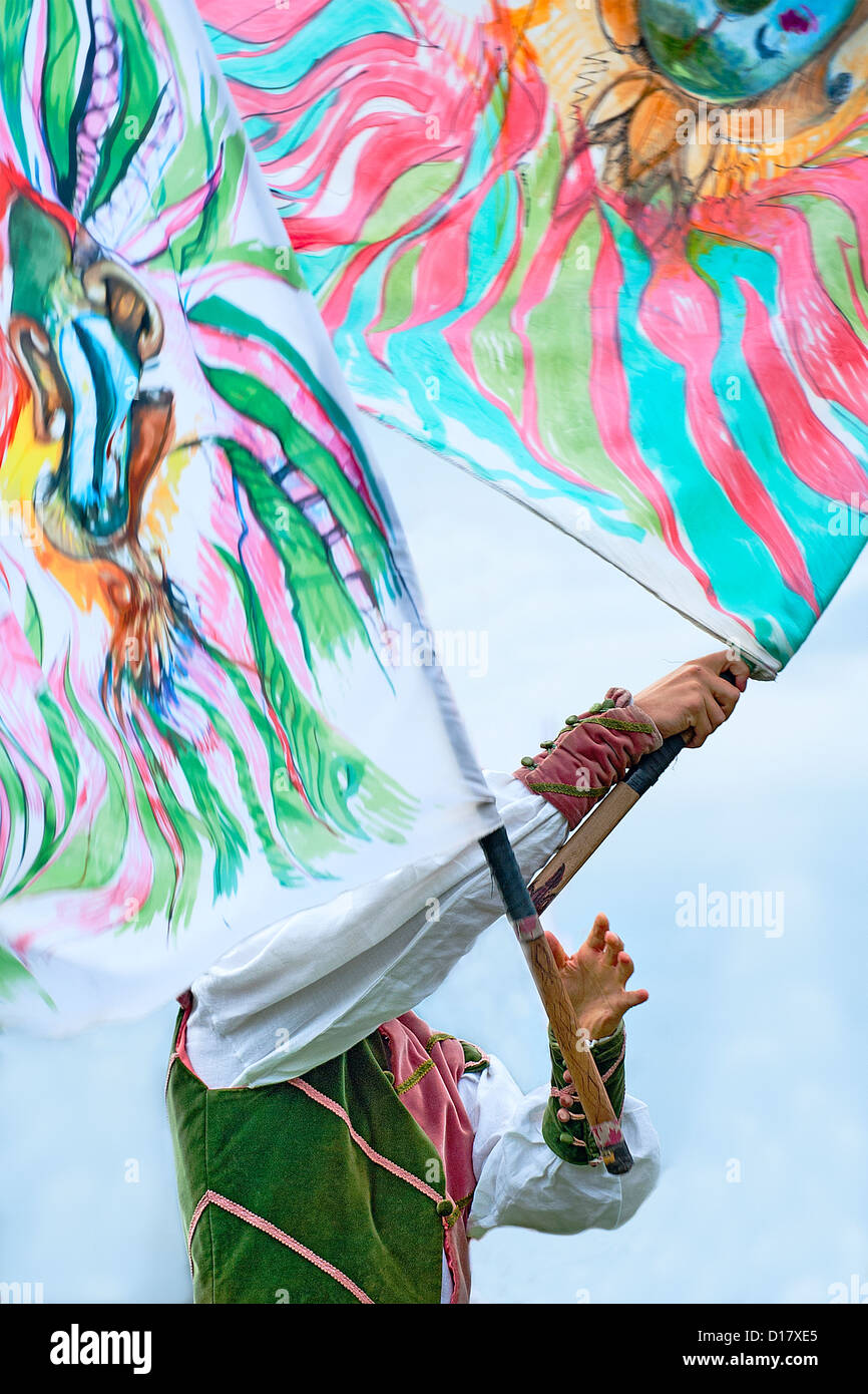 Flag show in palio, in Italy festival Stock Photo - Alamy