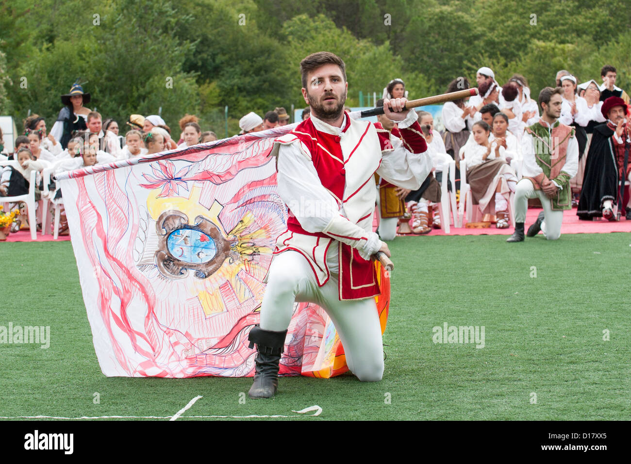 Flag show in palio, in Italy festival Stock Photo - Alamy