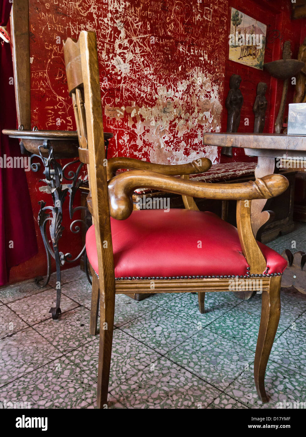 Italy, Sicily, Castelmola town (Taormina), Turrisi Bar, wooden carved ...