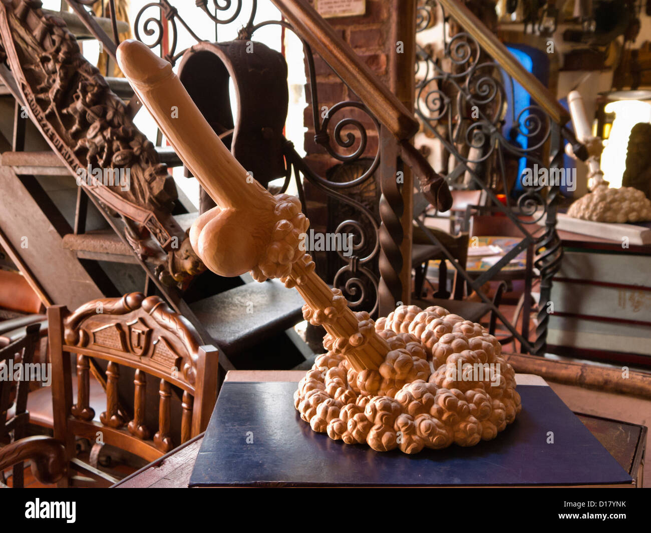 Italy, Sicily, Castelmola town (Taormina), Turrisi Bar, wooden carved ...