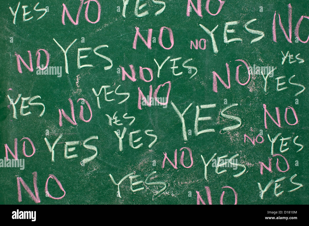 Yes and no concept; words written with chalk on the green board Stock ...