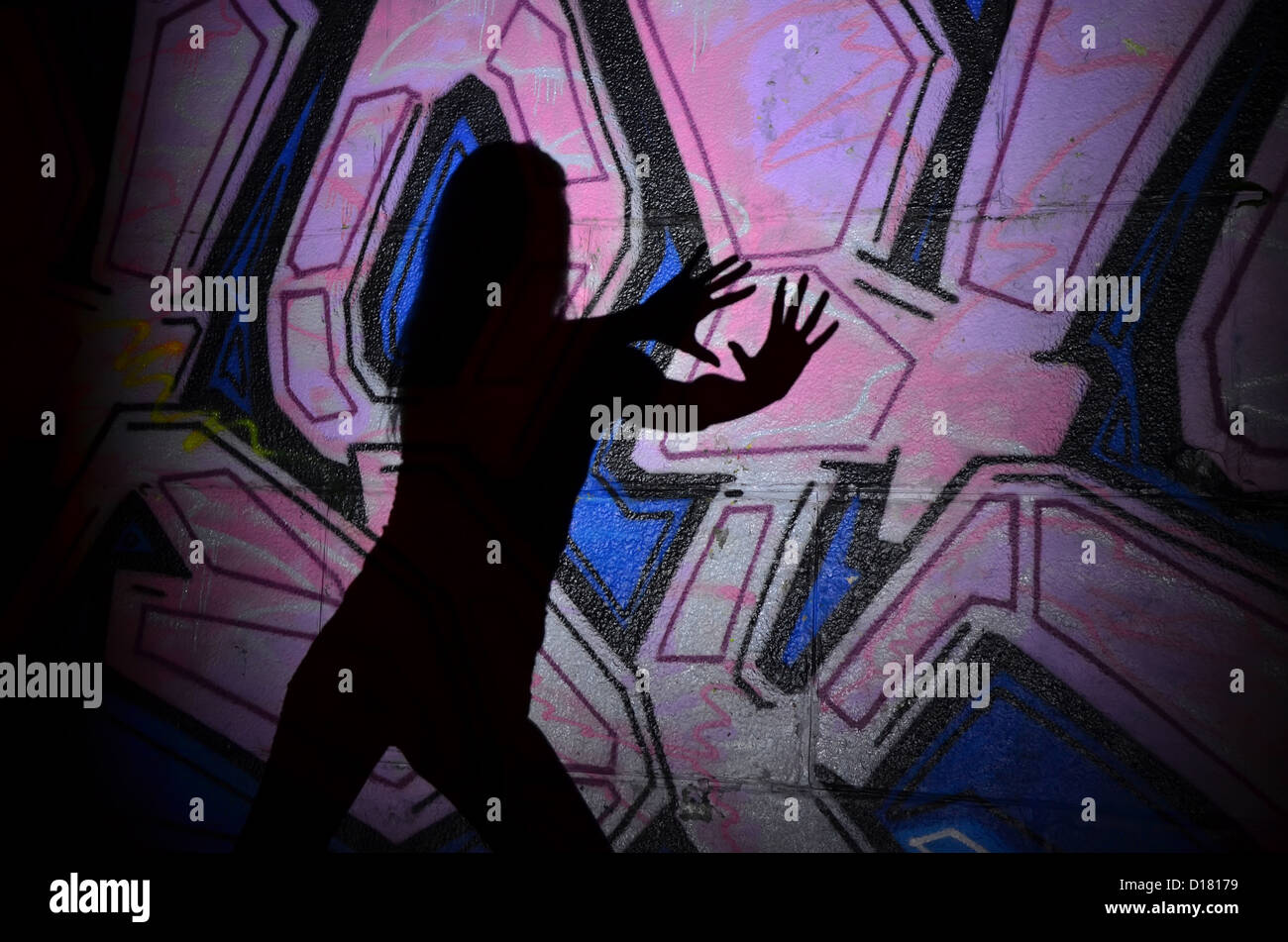 The shadow of the girl on a background of graffiti Stock Photo - Alamy