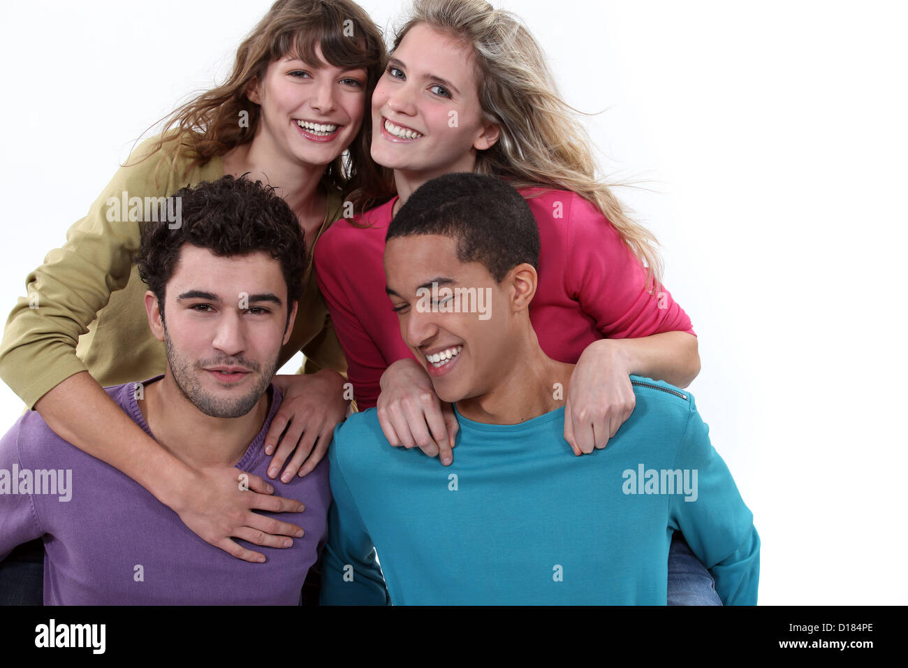 Happy multiracial friends couples hi-res stock photography and images ...