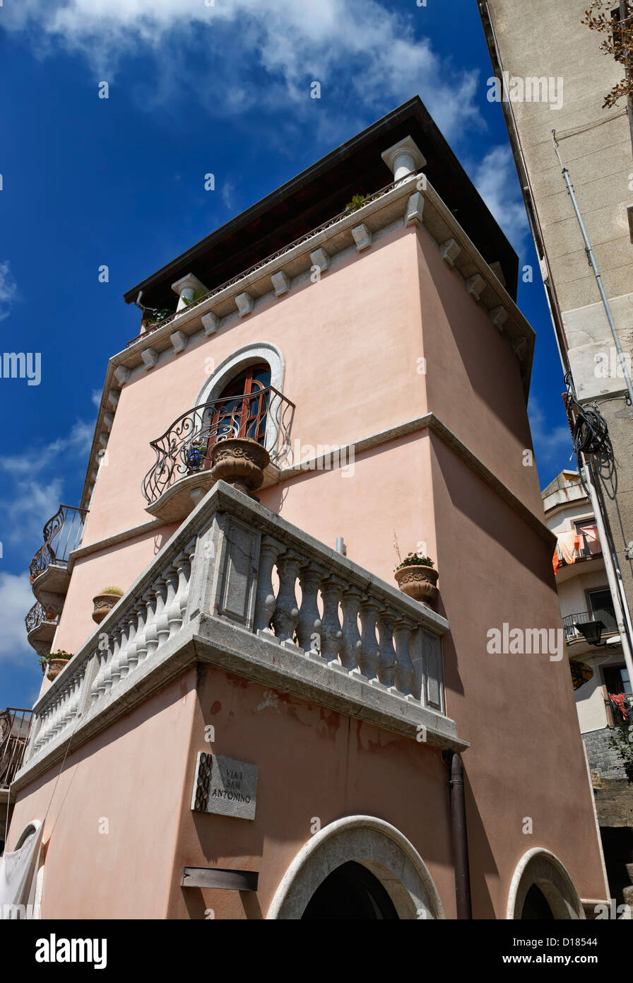 Italy, Sicily, Castelmola (Taormina), old building near the central ...