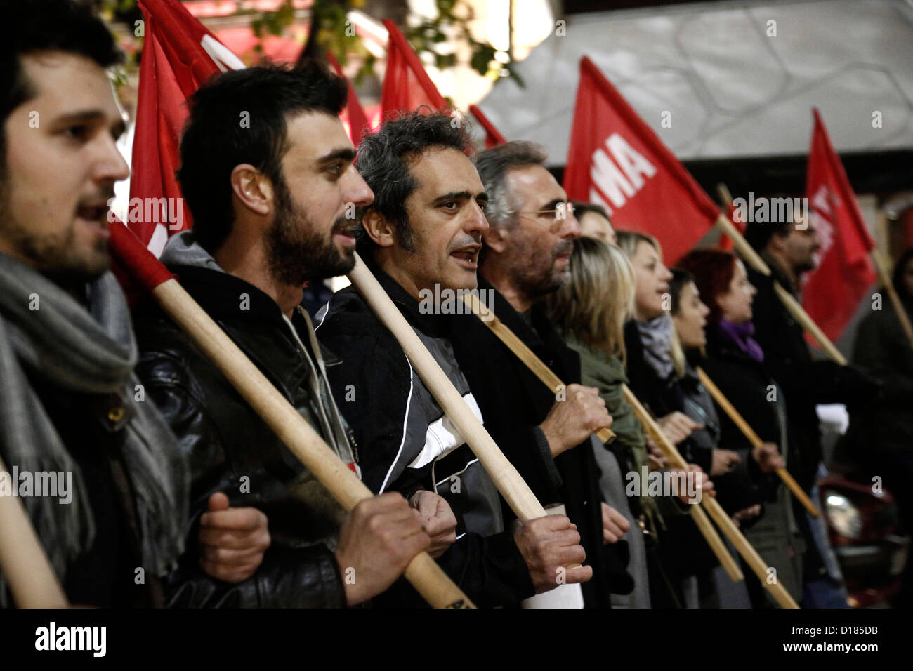Protesters shout slogan during a commemoration march for Alexis ...