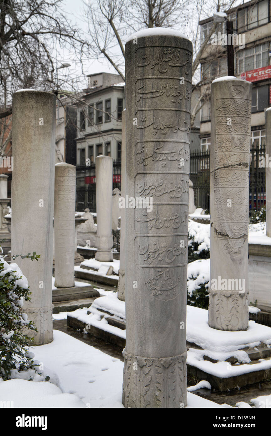 Turkey, Istanbul, old turkish stone graves covered with snow Stock ...