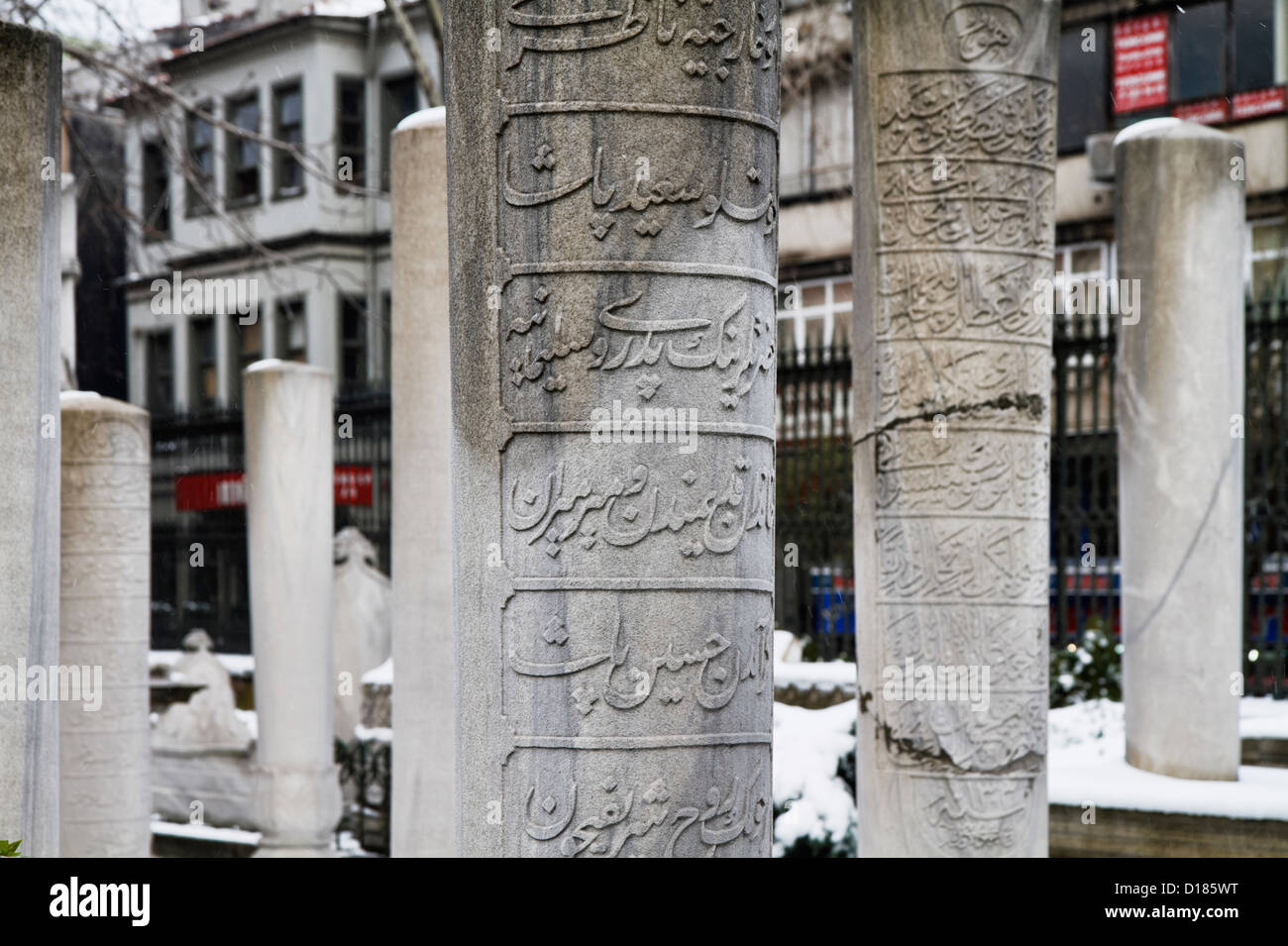 Turkey, Istanbul, old turkish stone graves covered with snow Stock ...