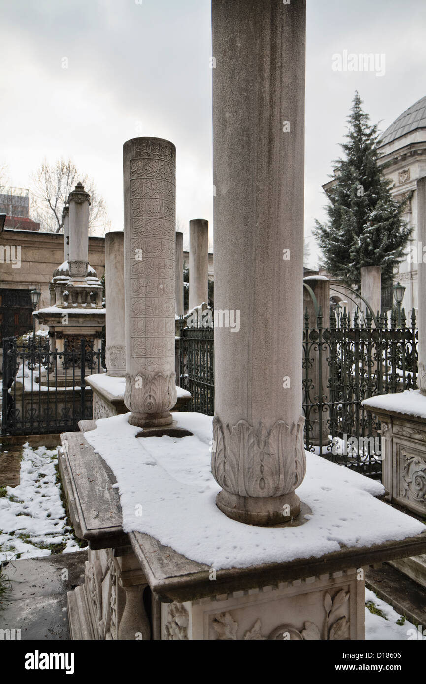Turkey, Istanbul, old turkish stone graves covered with snow Stock ...