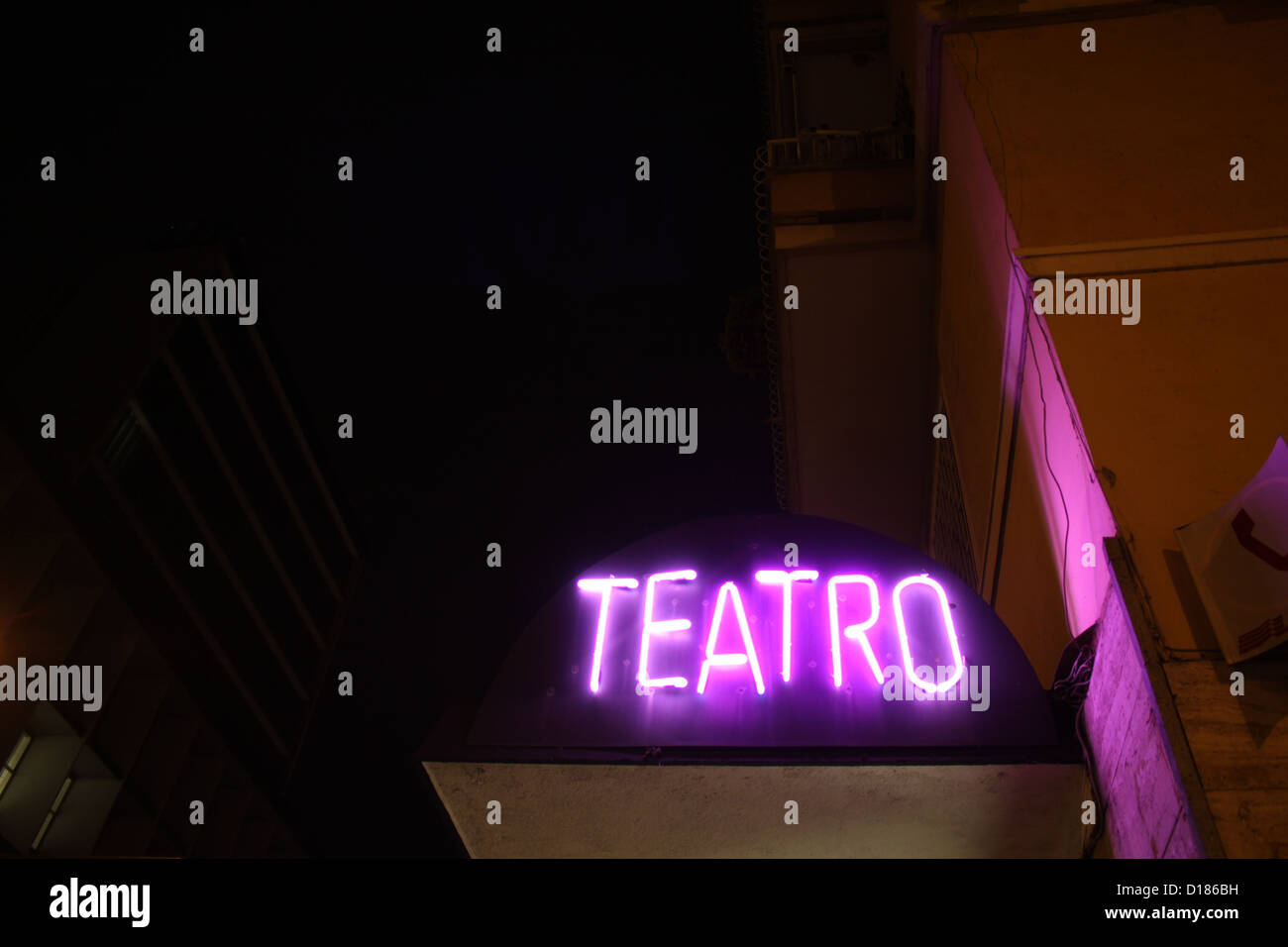 neon theatre sign in rome italy Stock Photo - Alamy
