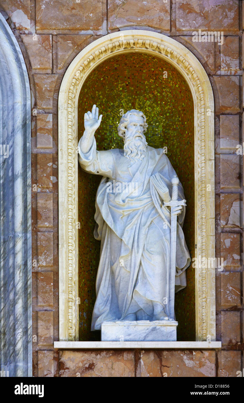 Italy, Sicily, Tindari, St. Mary Sanctuary, one of the marble statues ...
