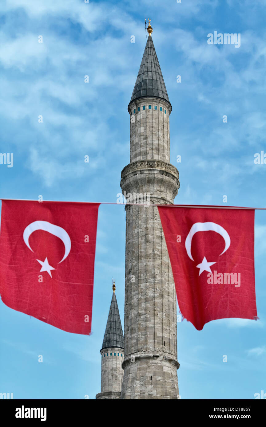 Turkey, Istanbul, turkish flags and St. Sophia Cathedral (built in the ...