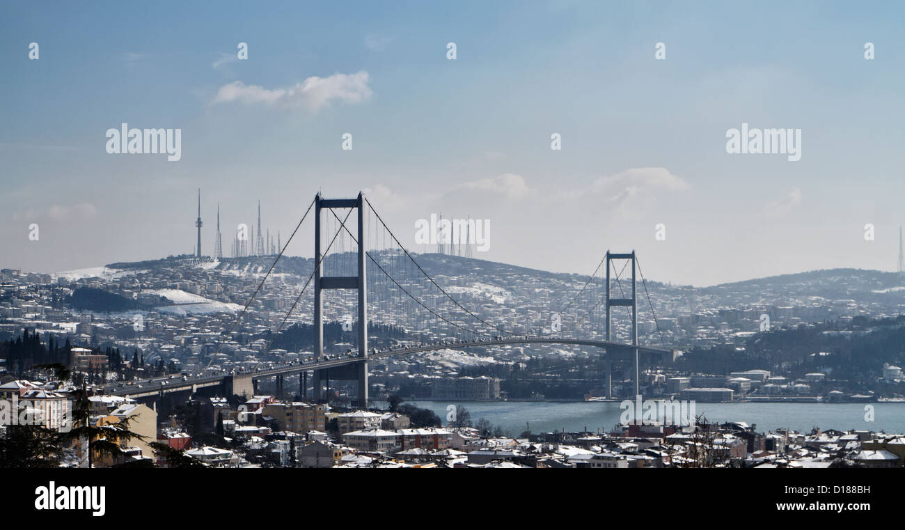 Turkey, Istanbul, panoramic view of the city, the Bosphorus Channel and ...