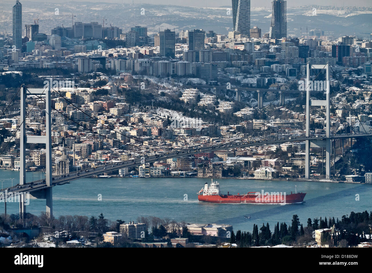 Turkey, Istanbul, panoramic view of the city, the Bosphorus Channel and ...