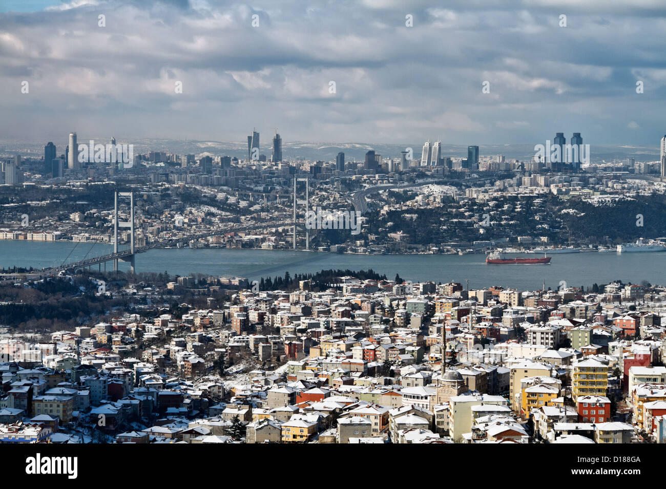Turkey, Istanbul, panoramic view of the city, the Bosphorus Channel and ...