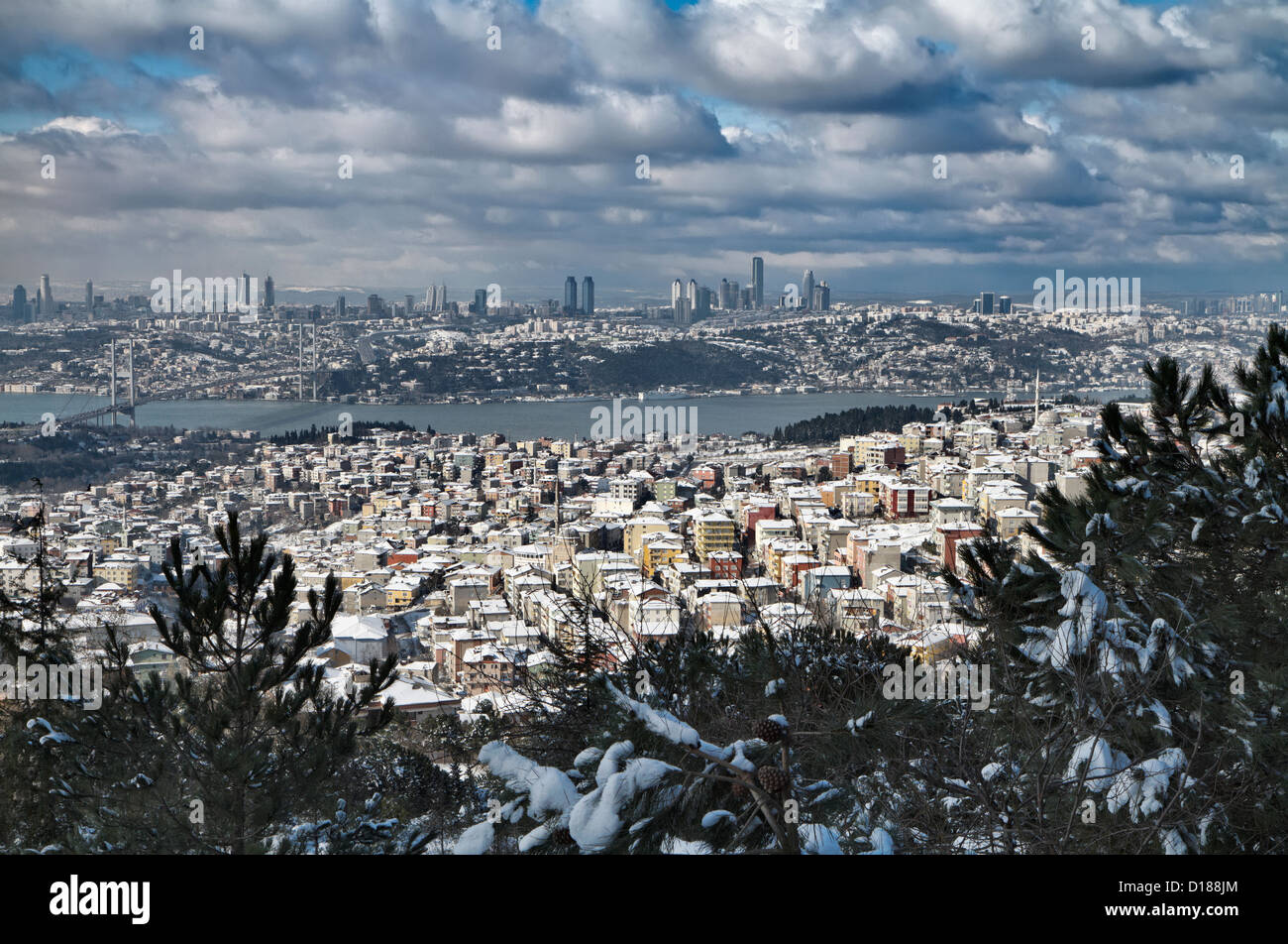 Turkey, Istanbul, panoramic view of the city, the Bosphorus Channel and ...
