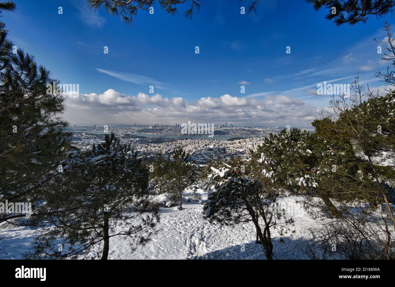 Turkey, Istanbul, panoramic view of the city, the Bosphorus Channel and ...