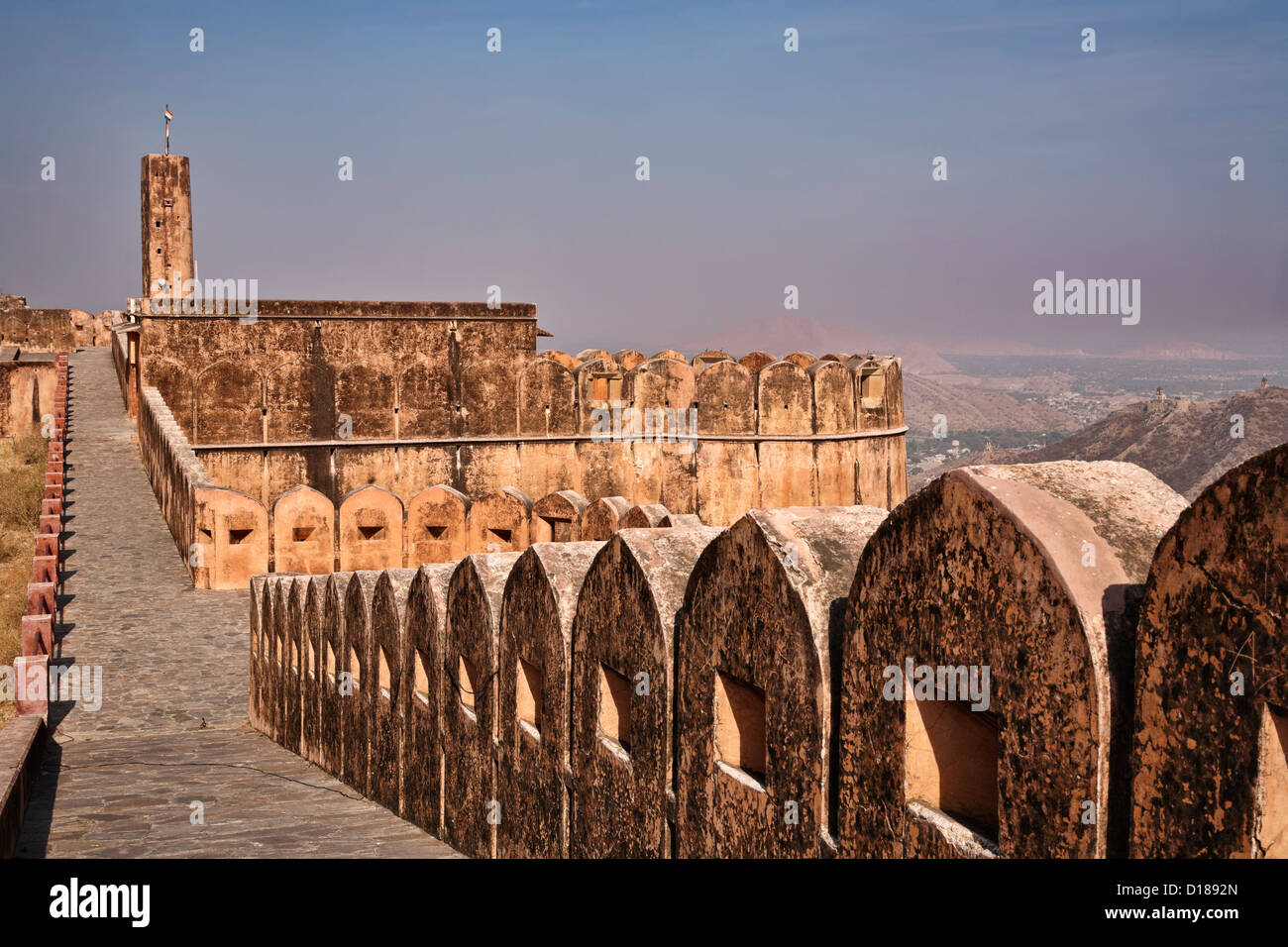 India, Rajasthan, Jaipur, view of the Amber Fort, all-built in white ...