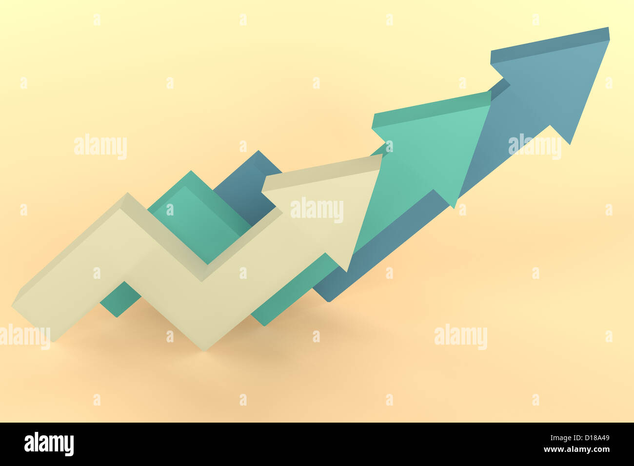 3d render illustration of three graphic arrows bouncing and going ...