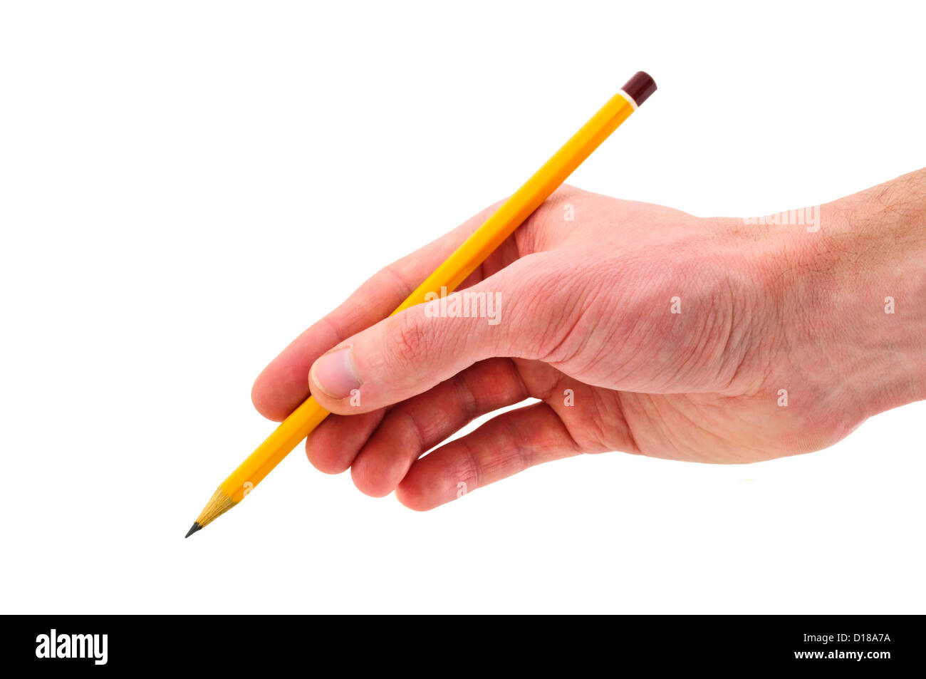 pencil in hand isolated on white background Stock Photo - Alamy