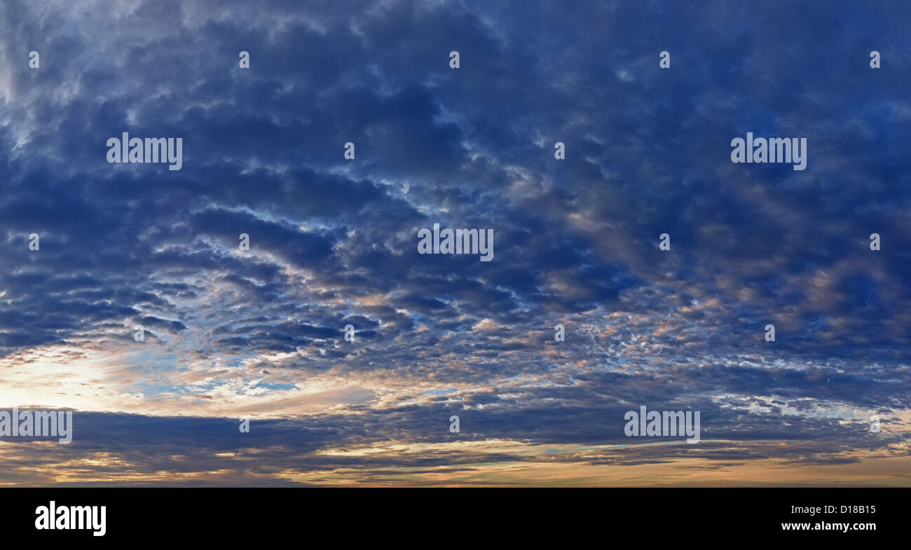 Panorama of the sky at sunset with the different types of clouds ...