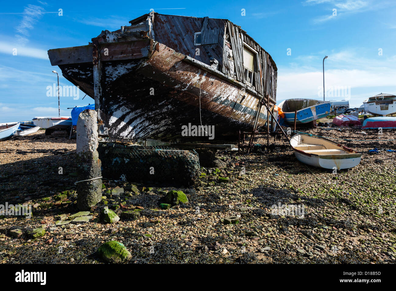 Houseboat on Eastney beach on the edge of Langstone Harbour, Hampshire ...