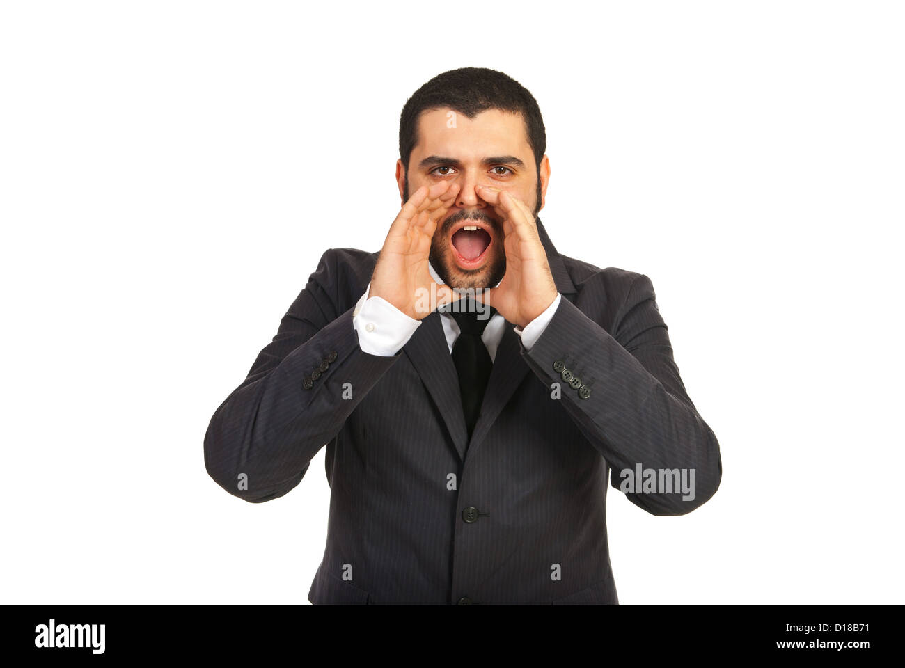 Business man shouting out loud isolated on white background Stock Photo ...