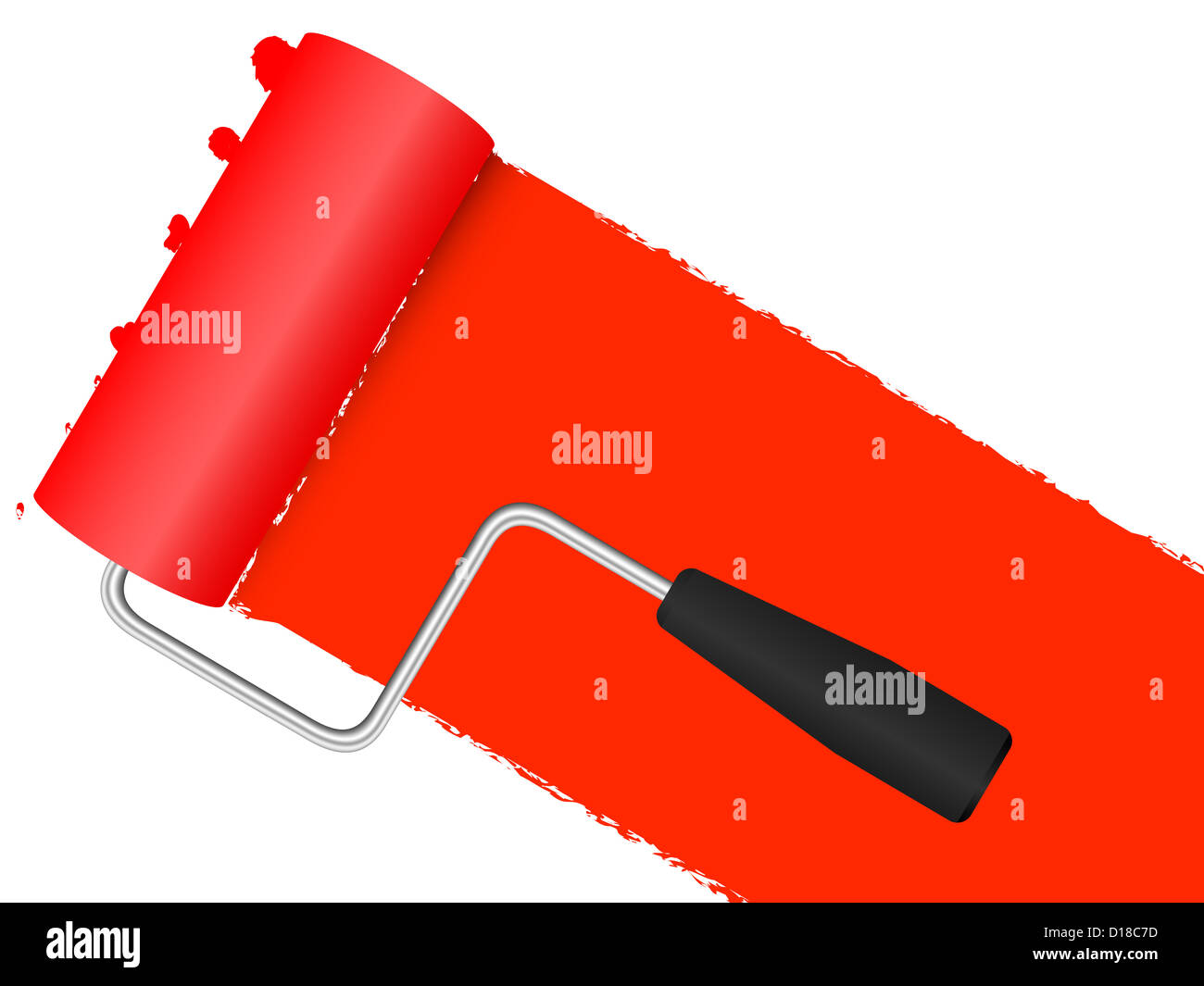 Paint roller applying red paint to a white wall Stock Photo - Alamy