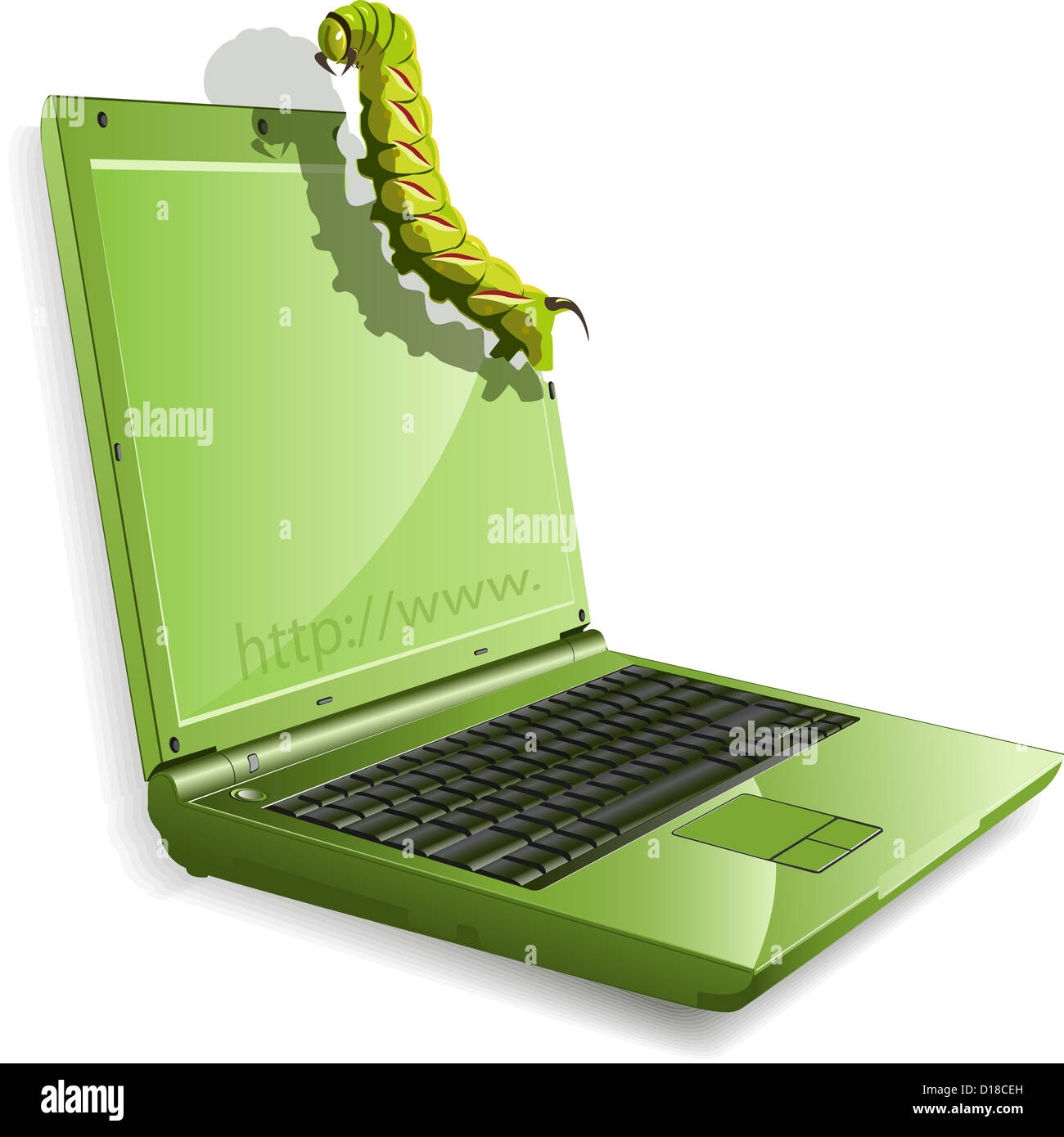 illustration, green caterpillar eats green notebook on white background ...