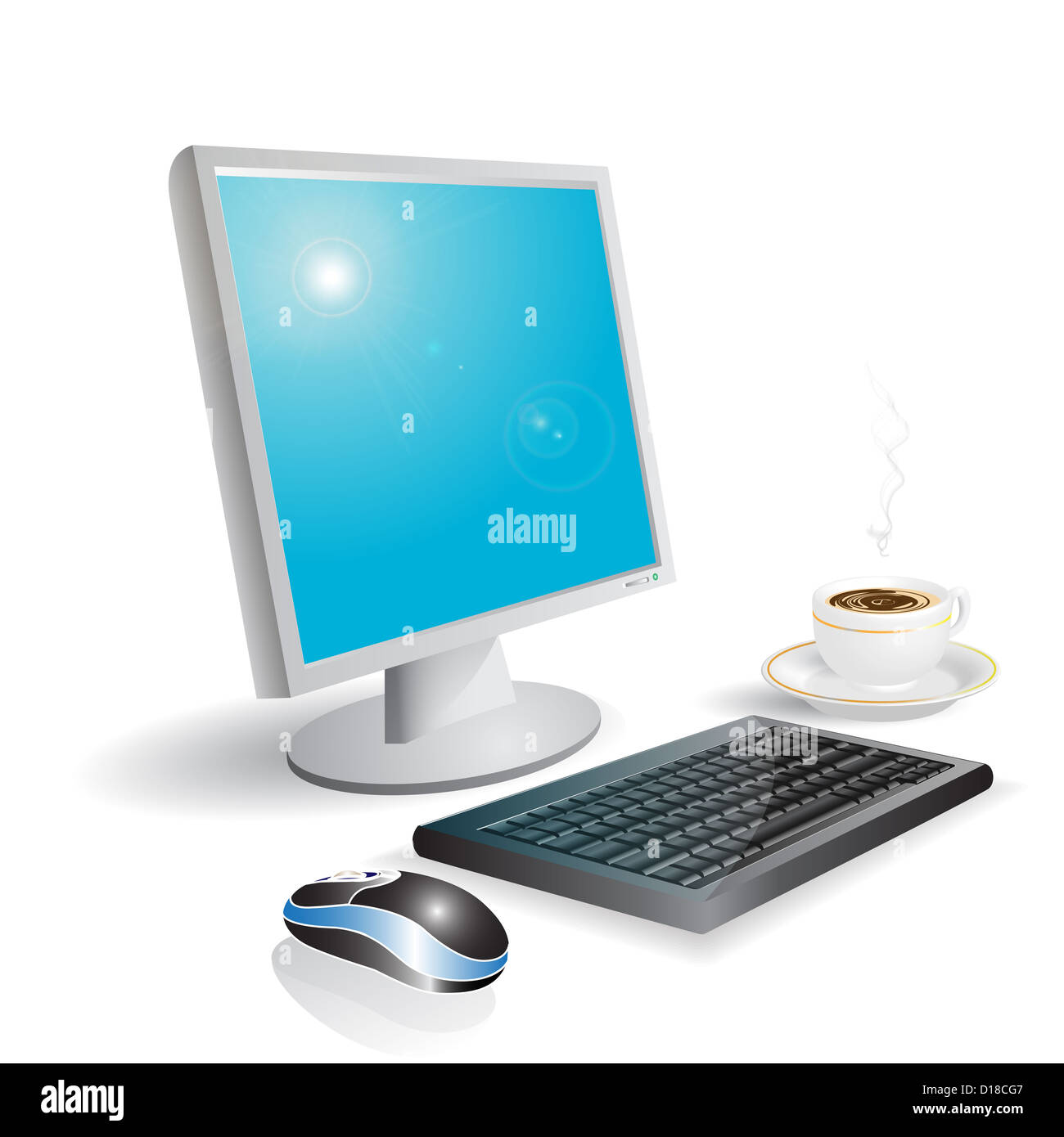 illustration, monitor, keyboard and mouse on white background Stock ...