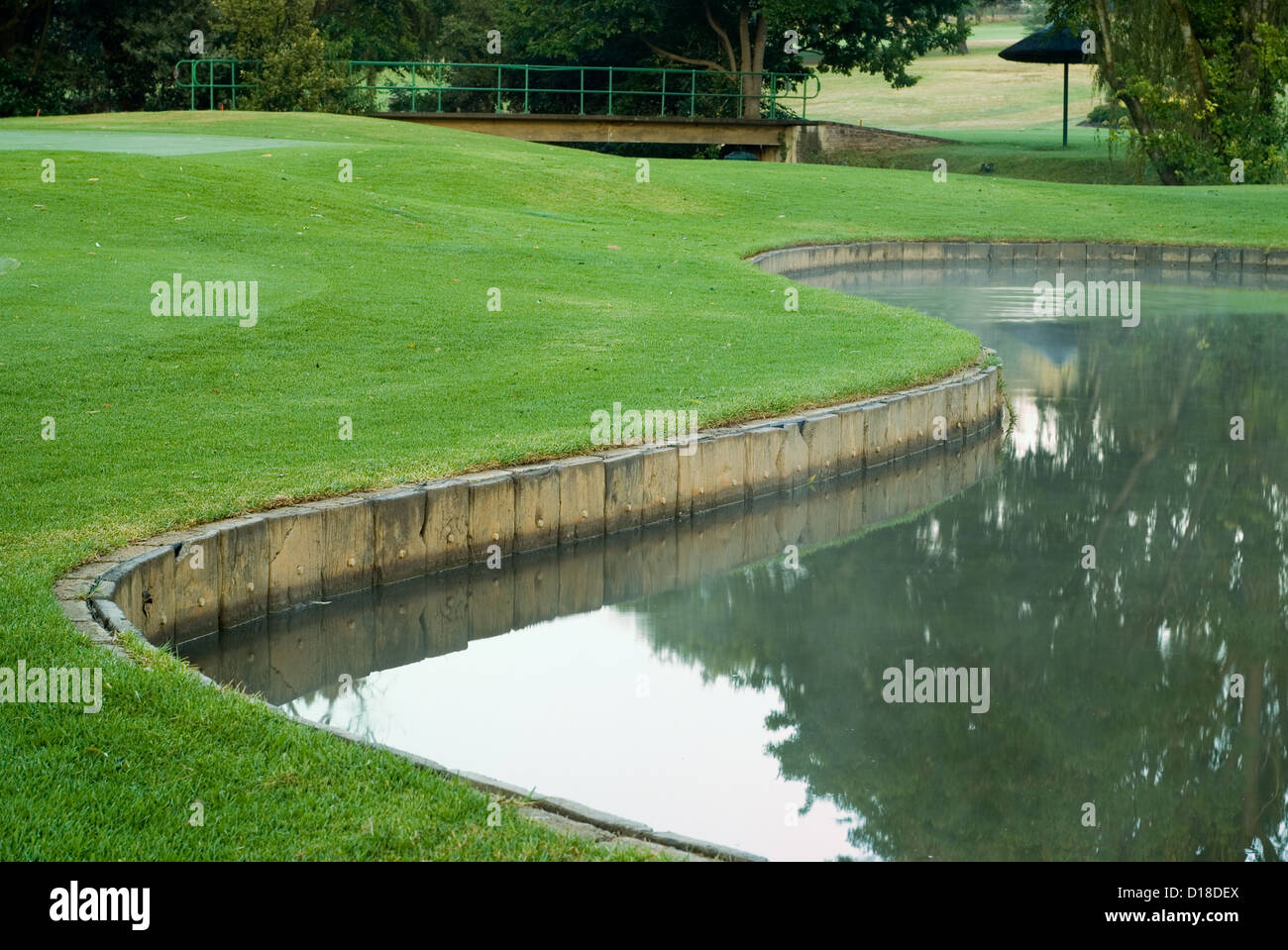 Golf putting green and water hazard pond Stock Photo - Alamy