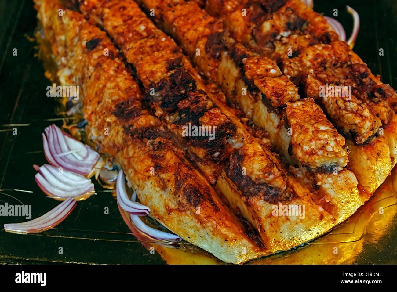 Smoked pork bacon and cooked with paprika.Traditional Romanian food ...