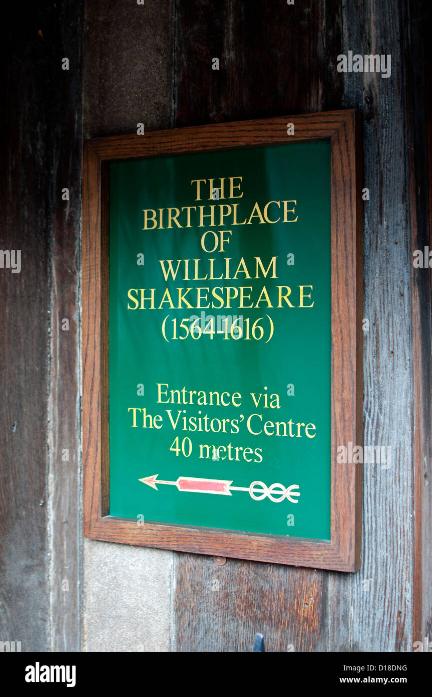 The Birthplace of William Shakespeare sign Stock Photo - Alamy