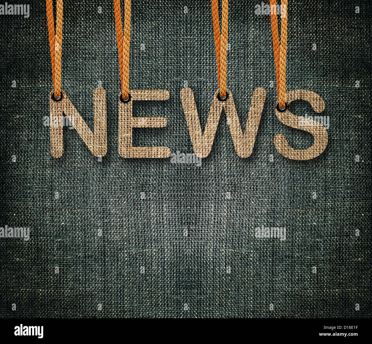 News word hanging by rope as puppeteer on sackcloth background Stock ...