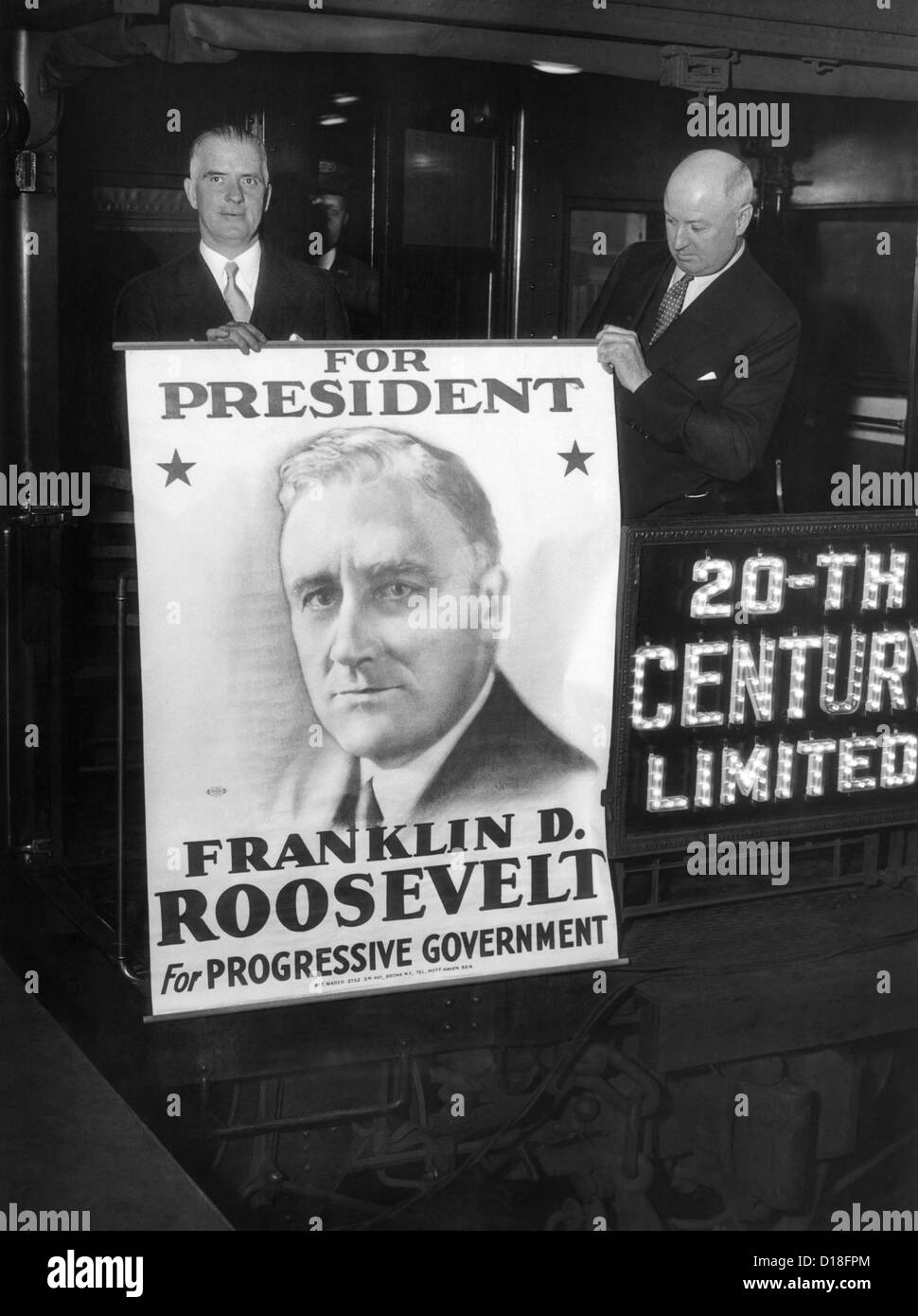 Giant poster of New York Governor Franklin Roosevelt, as a candidate ...
