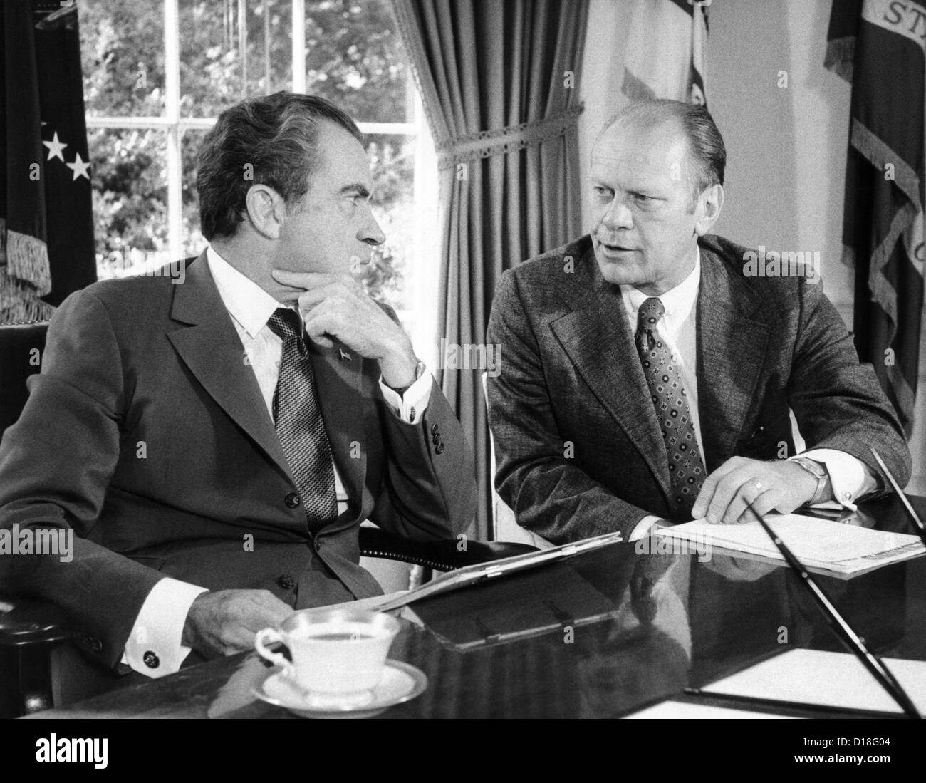 President Richard Nixon with House Minority Leader Gerald Ford. They ...