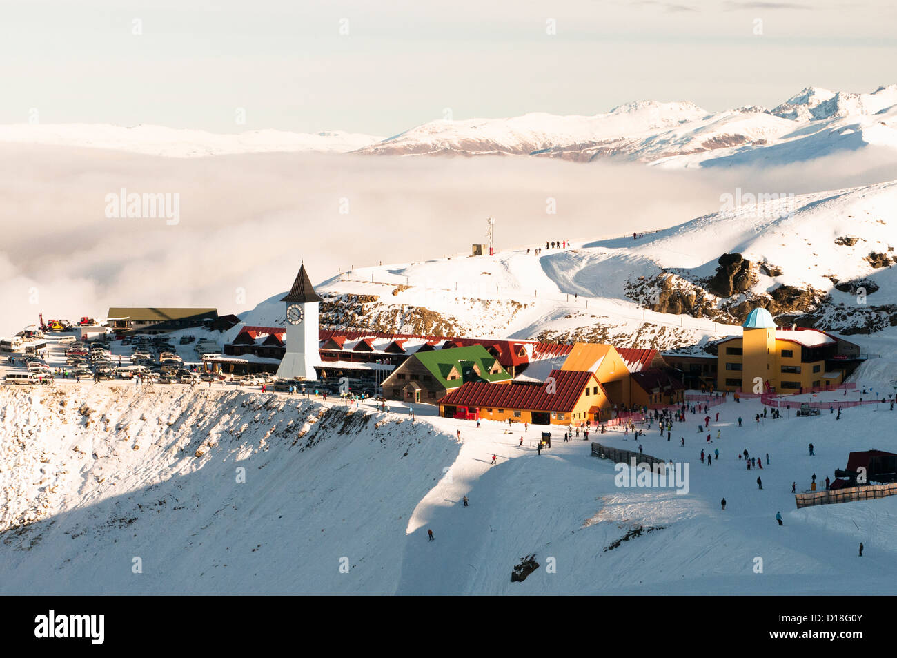 Aerial view of snowy mountain town Stock Photo - Alamy