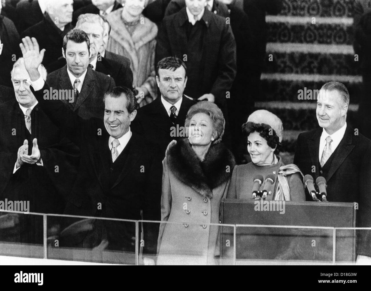 President Richard Nixon waves to the crowd during inaugural ceremonies ...