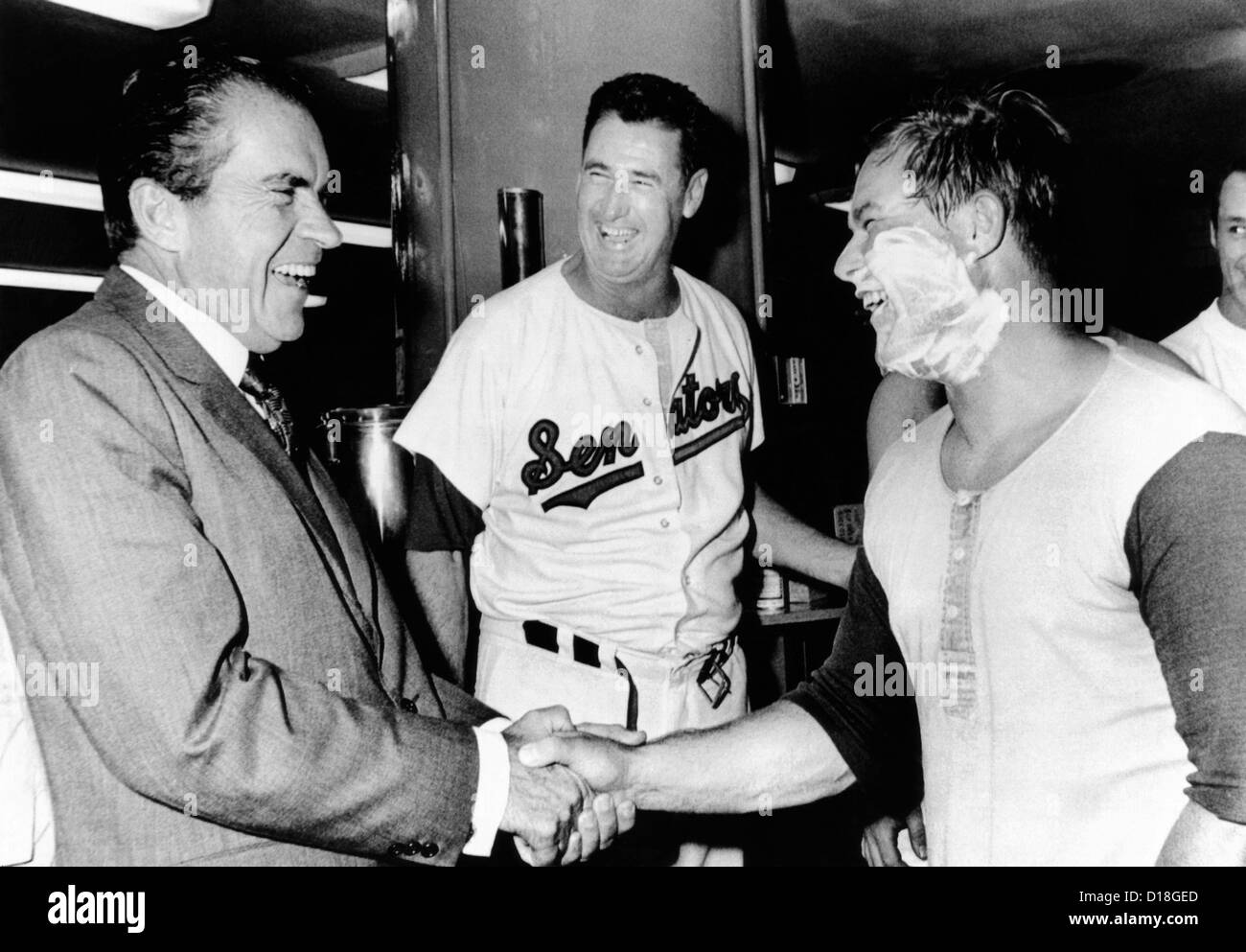 President Richard Nixon greets Washington Senators Catcher Jim French ...