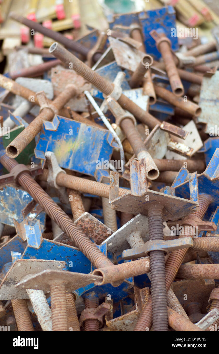 Pile of old scaffold or construction support tools Stock Photo - Alamy