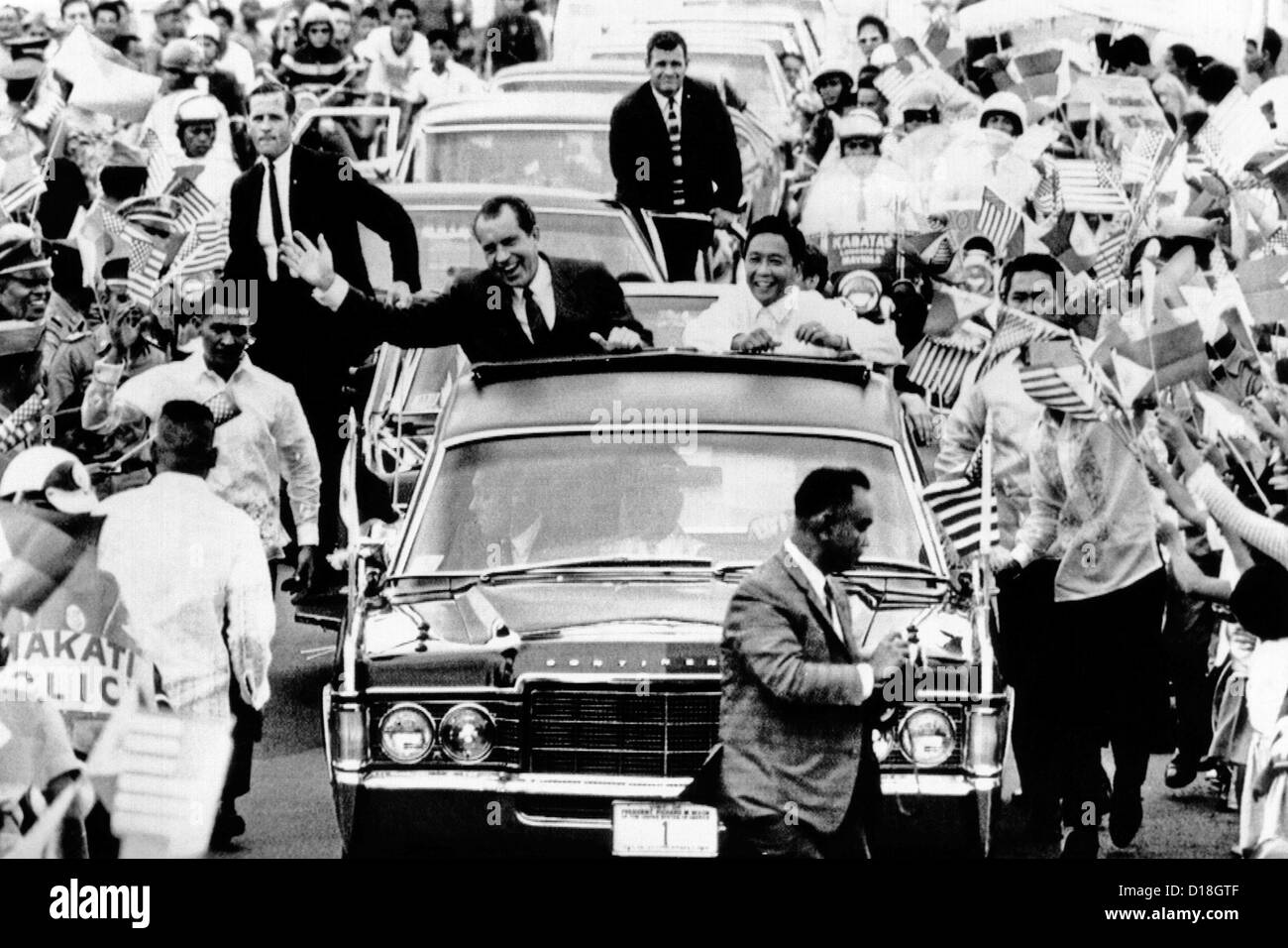 President Richard Nixon and Ferdinand Marcos during motorcade to ...