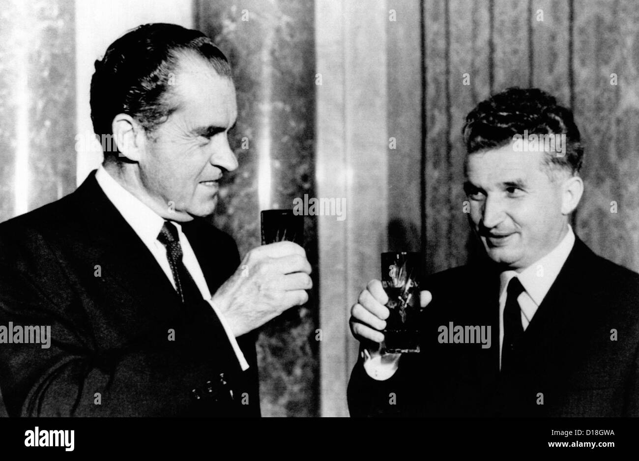 President Richard Nixon toasts President, Nicolae Ceausescu during his ...