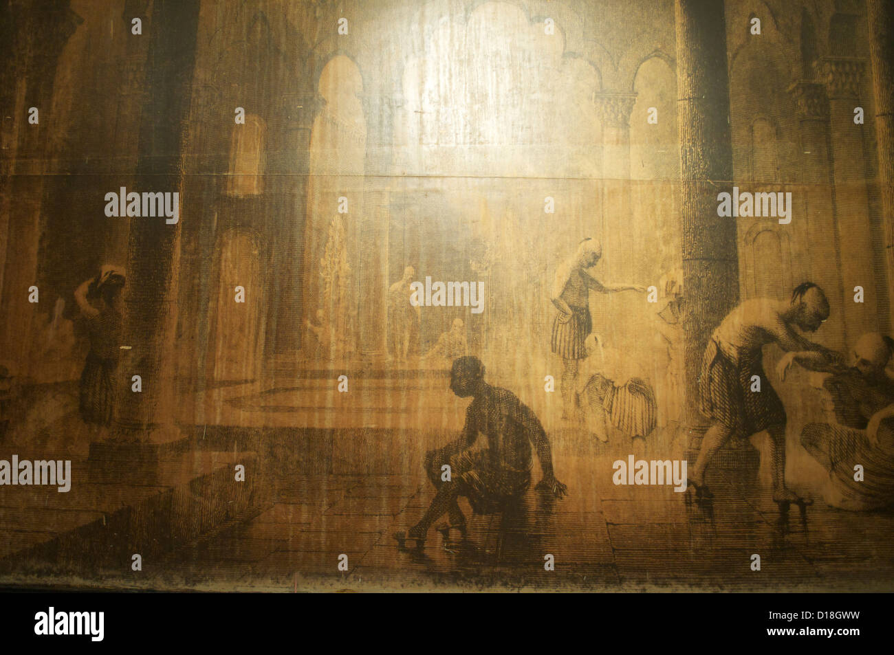 Historical mural depicting washing scenes at Cagaloglu Hamman , a ...