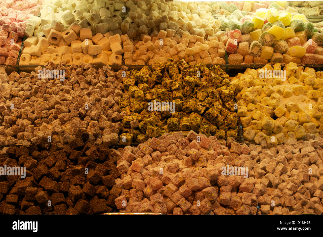 Sweets and Turkish delight on display for sale at the Grand Bazaar in ...
